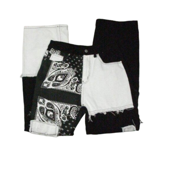 SHEIN | Jeans | Shein Blackwhite Paisley Patchwork Mid Rise Jeans Size ...